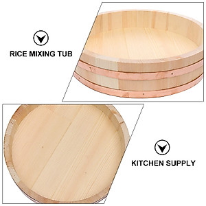 Japanese Wooden Hangiri Sushi Rice Mixing Bowl Tub Sushi Oke Copper Bands for Sushi Restaurant Kitchen,66cm/26in