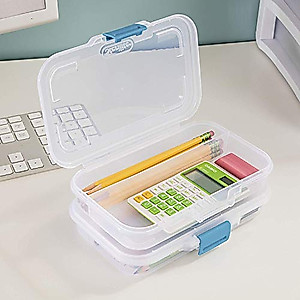 Sterilite Convenient Small Stackable Divided Translucent Storage Box Container with Colored Latch Lid for School and Office Supplies, Clear (24 Pack)