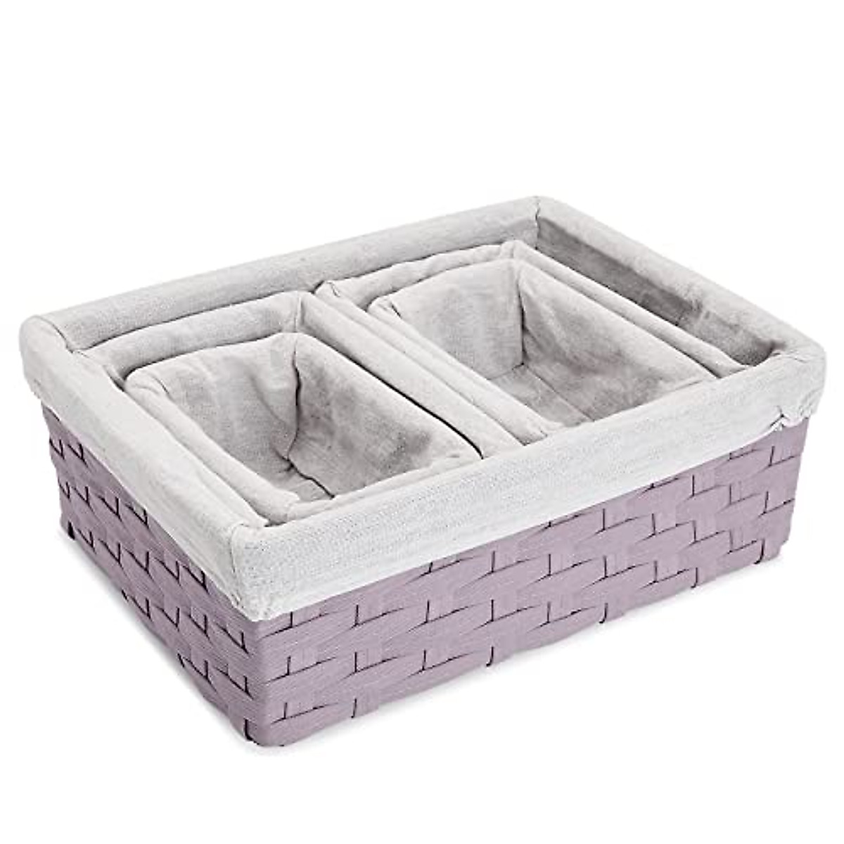 5 Piece Set Woven Nesting Storage Baskets, Decorative Wicker Bins for Organizing, Lavender (3 Sizes)