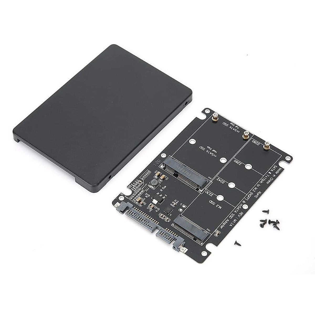 ASHATA Hard Disk Box Black ABS SSD 2 in 1 M.2 B-Key MSATA to SATA 3.0 Computer Accessories