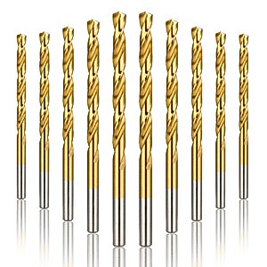 5/32" Titanium Drill Bits, HSS Metal Jobber Length Twist Drill Bits, 135° Split Point, Suitable for Drilling in Metal, Plastic, Wood, Pack of 10pcs, BECOLLO