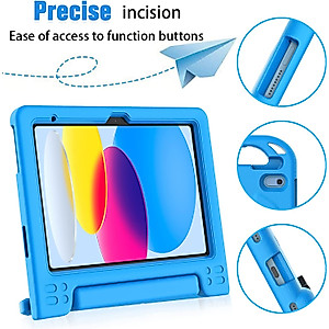 BMOUO Kids Case for iPad 10th Generation 10.9 inch 2022 - with Built in Screen Protector, Shockproof Light Weight Covertible Handle Stand Pad 10th Generation Case for Kids Toddlers, Blue