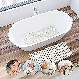 Qidordour Bathtub Mat Non Slip Shower Mats, 35.4 x 15.7 Inch Long Soft Bath Tub Mat with Suction Cups and Drainage Holes, Anti Slip Bath Mats for Tub Inside Shower Stall Tray Bathroom Floor,Light Grey