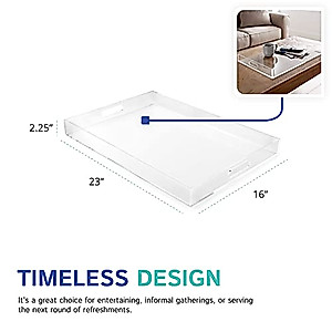 Huang Acrylic Clear Premium Rectangle Acrylic Tray with Handles 23" x 16" x 2.25" for Serving, Decor, Coffee Tables