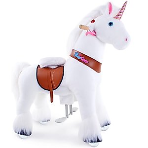 PonyCycle Unicorn Ride on Toy Riding Unicorn with Brake (30" Height/Size 3 for Age 3-5) White Ride on Unicorn Giddy up Ride Horse Pony Music Sounds Birthday Gifts Plush Animal Rideable Horse Ux304
