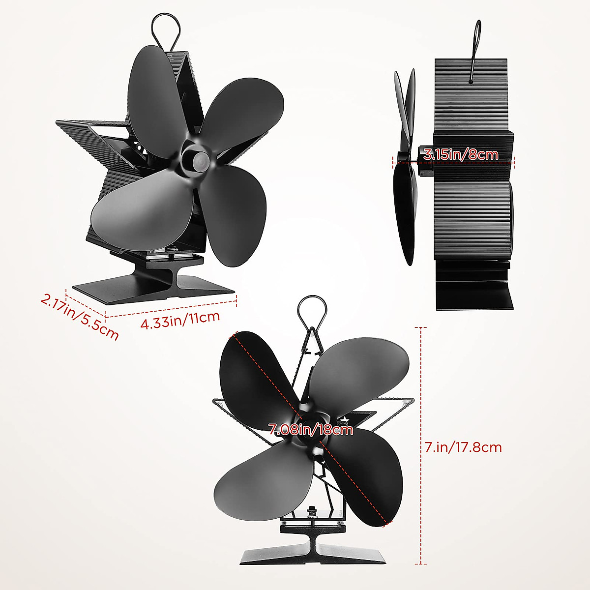 4-Blade Heat Powered Stove Fan, Fireplace Fan with Designed Silent Operation Circulating Warm Air Saving Fuel Efficiently for Home/Wood/Log Burner/Fireplace