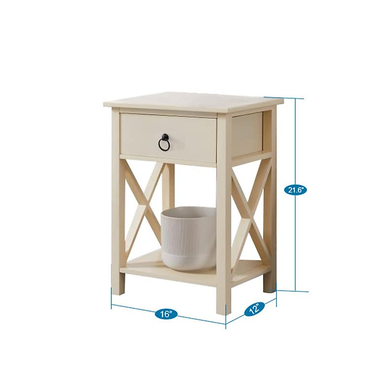 Alisa 1.8 feet Small Profile Night Stand, Bedside Table, Side Tables Bedroom, Wooden Night Stands for Bedroom, Bed Side Table/Night Stand, Nightstand with Drawer, Bed Stand End Table w/ Drawer - Cream