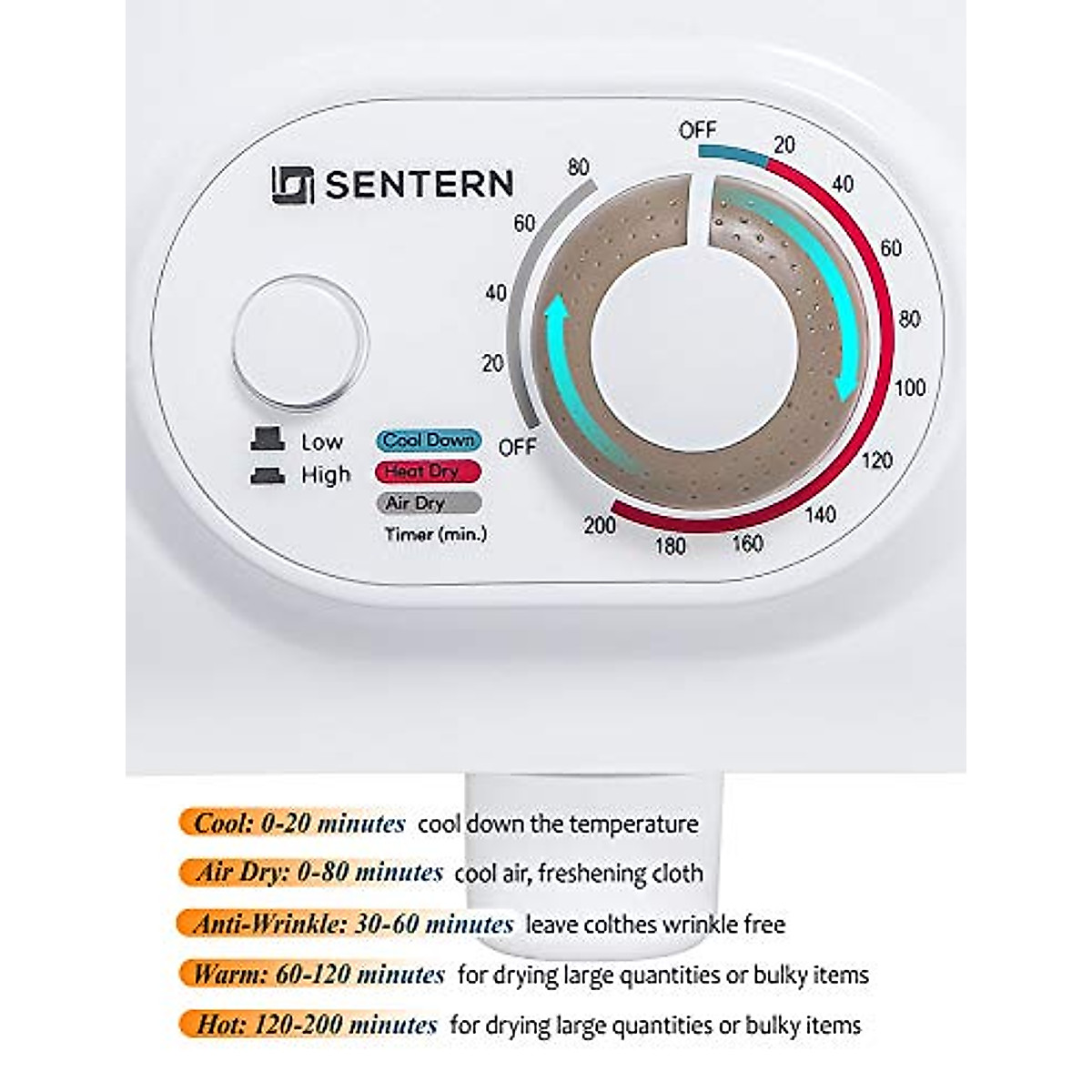 Merax Compact Laundry, Electric Portable Clothes Dryer with Stainless Steel Tub, Panel Downside Easy Control with 4 Automatic Drying Mode, White