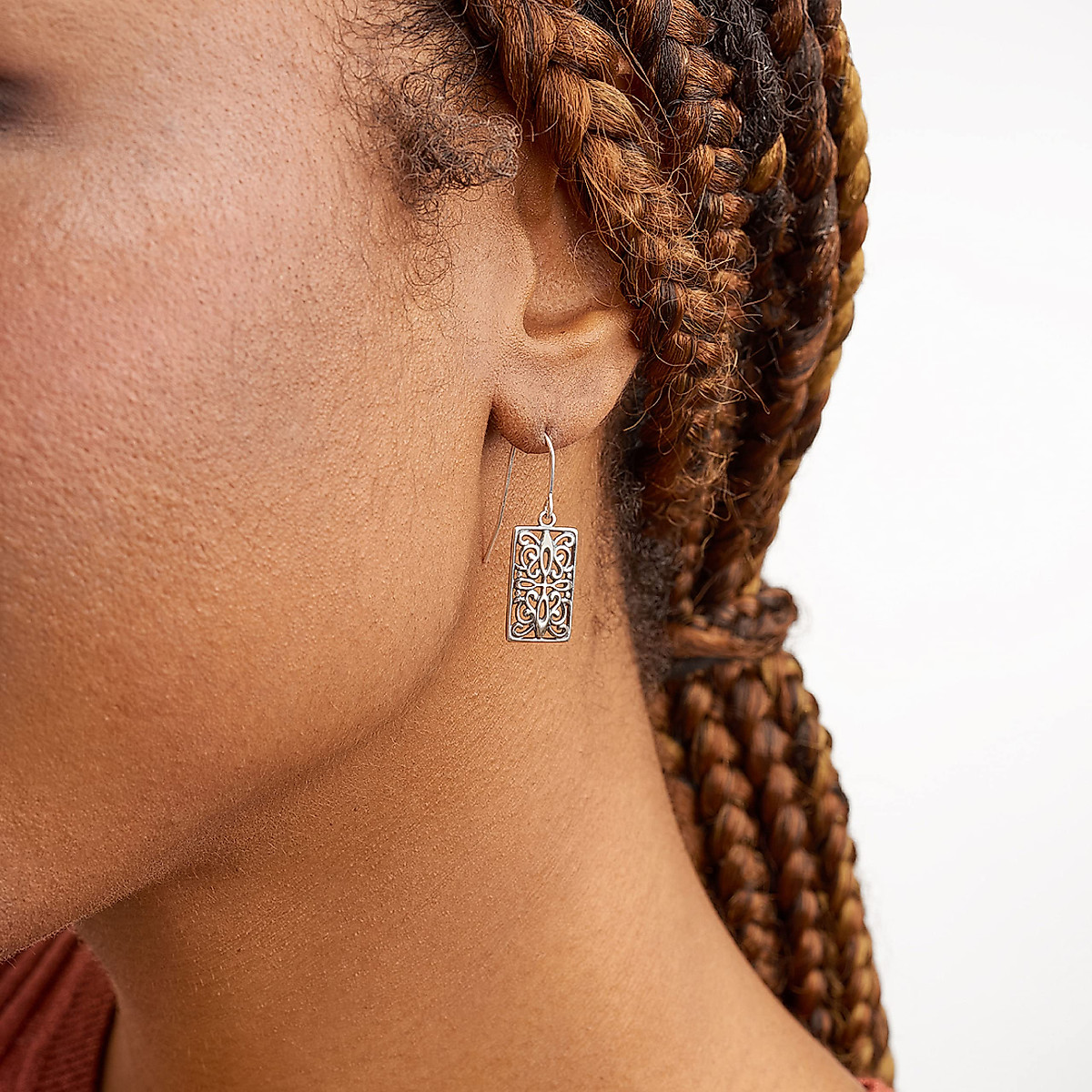 MORGAN & PAIGE Rhodium or 18k Gold Plated Celtic Knot Earrings For Women - 925 Sterling Silver Celtic Dangle Earrings With Rectangle Drop Pendant - Handcrafted - Jewelry Gift for Her