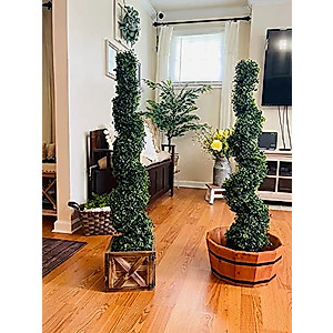 Two 4 Foot Outdoor Artificial Boxwood Spiral Topiary Trees UV Rated Plants