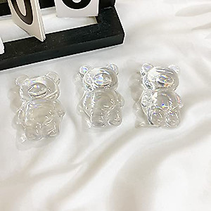 curfair Mobile Phone Grip Stand 3D Laser Bear Phone Griptok Folding Finger Stand Easy Installation Smooth Transparent