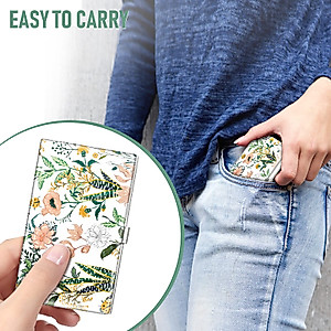 Swooflia Business Card Holder Case Wallet for Women Metal Retro Blooming Flower Slim Pocket Purse Square Card Cases Cute For Realtors Real Estate Agents