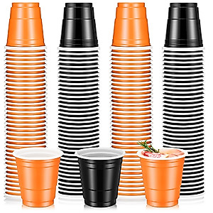 Sliner 200 Pcs Halloween Plastic Shot Cups Bulk Mini Shot Glasses 2 oz Cups Small Disposable Glasses for Christmas Birthday Party BBQ Drinking Taste Serving(Orange, Black)