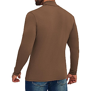 ZAFUL Mens Long Sleeve Turtleneck Undershirt Casual Knit Pullover Thermal Sweater Shirts Ribbed Tee for Fall Winter Brown L