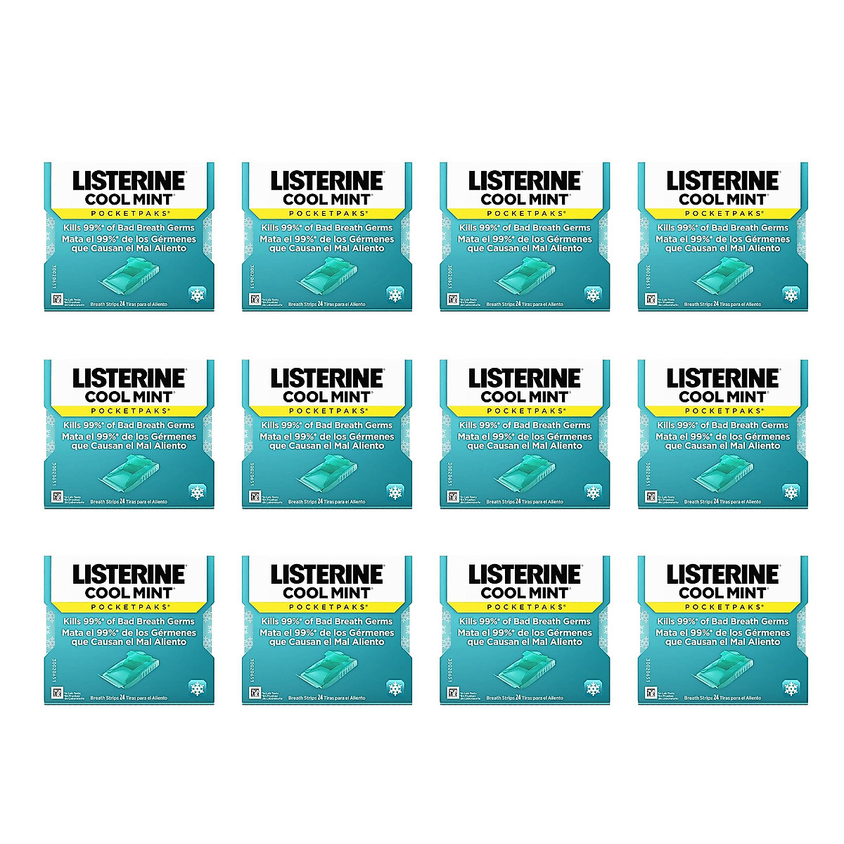 Listerine Cool Mint Pocketpaks Breath Strips Kills Bad Breath Germs, 24-Strip Pack (12 Pack)