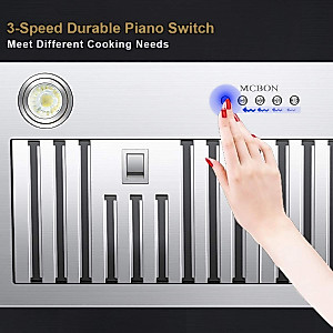 MCBON Range Hood Insert 36 inch, 600 CFM Vent Hood Insert, Ultra-quiet Range Hood Insert, Built-in Kitchen Hood, Insert Range Hood, Stainless Steel range hood, IE71-36