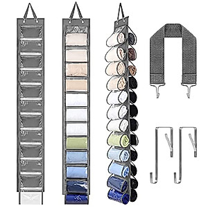 PITCH + PULSE Legging Storage Organizer, 24 Roll Independent Clear Compartments Hanging Closet Organizers and Storage for Clothes, Foldable Space Saving Bags