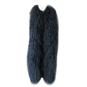 XUYUZUAU Real Mongolian Lamb Hair Scarf Wool Wraps Black Overlength Warm Black