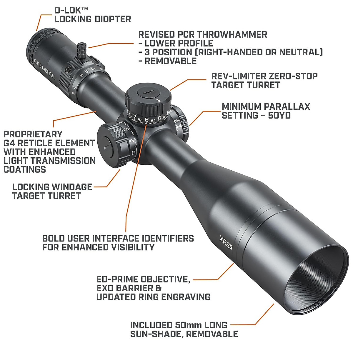 Elite Tactical Bushnell 6-36x56mm XRS3 Riflescope with G4P Precision Reticle, Professional Grade, Long Range Competition Riflescope with ED Prime Objective