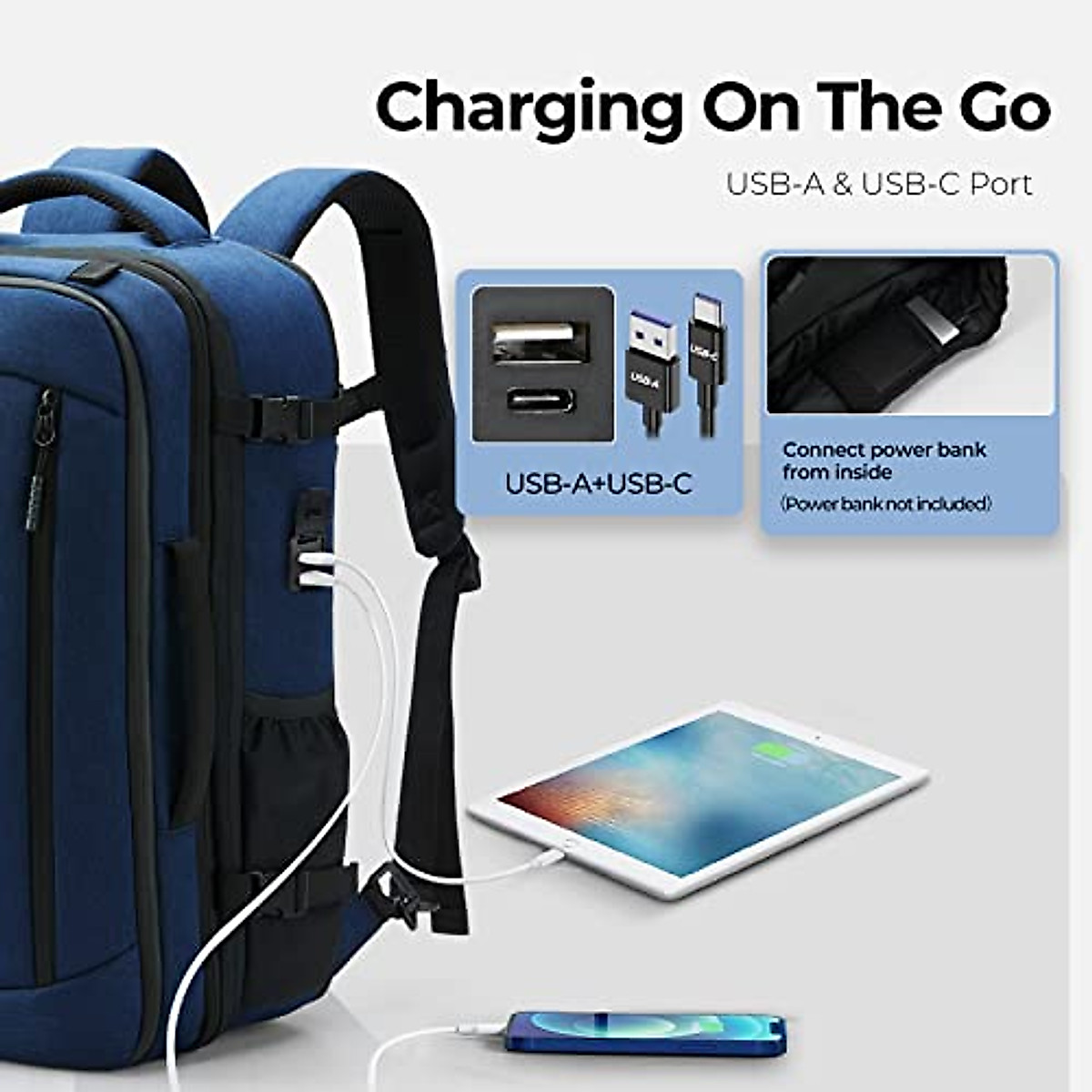 Large Travel Backpack Airline Approved - Carry On Backpack with Detachable Laptop Bag Fits 17 Inch Laptop - Lightweight Personal Item Travel Backpack for Men Women (Navy)