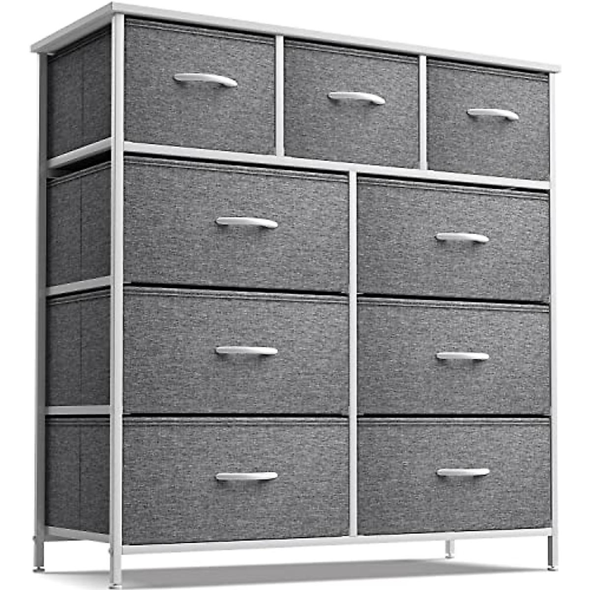 Sorbus Dresser with 9 Drawers - Furniture Storage Chest Tower Unit for Bedroom, Hallway, Closet, Office Organization - Steel Frame, Wood Top, Easy Pull Fabric Bins (White)