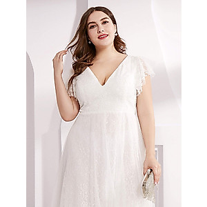 Ever-Pretty Women's A-Line V-Neck Flutter Sleeves Plus Size Cocktail Dress for Formal Party White US26