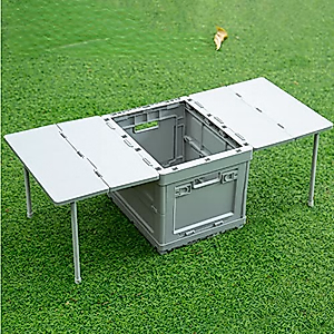 GOVNPJ Camping Storage Box, Foldable Picnic Storage Crate Stackable Plastic Table Storage Box Container, Collapsible Storage Bins with Lids for Camping Car Storage, Yard, Tent(Grey)