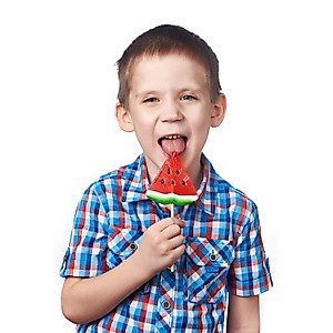 Watermelon Candy Lollipops - 12 Suckers Individually Wrapped - Summer Party Favors - Pool Party Treats - BBQ - Goodie Bags for Kids Birthday Party - Wedding Party Candy Buffet - Hand Decorated Pops