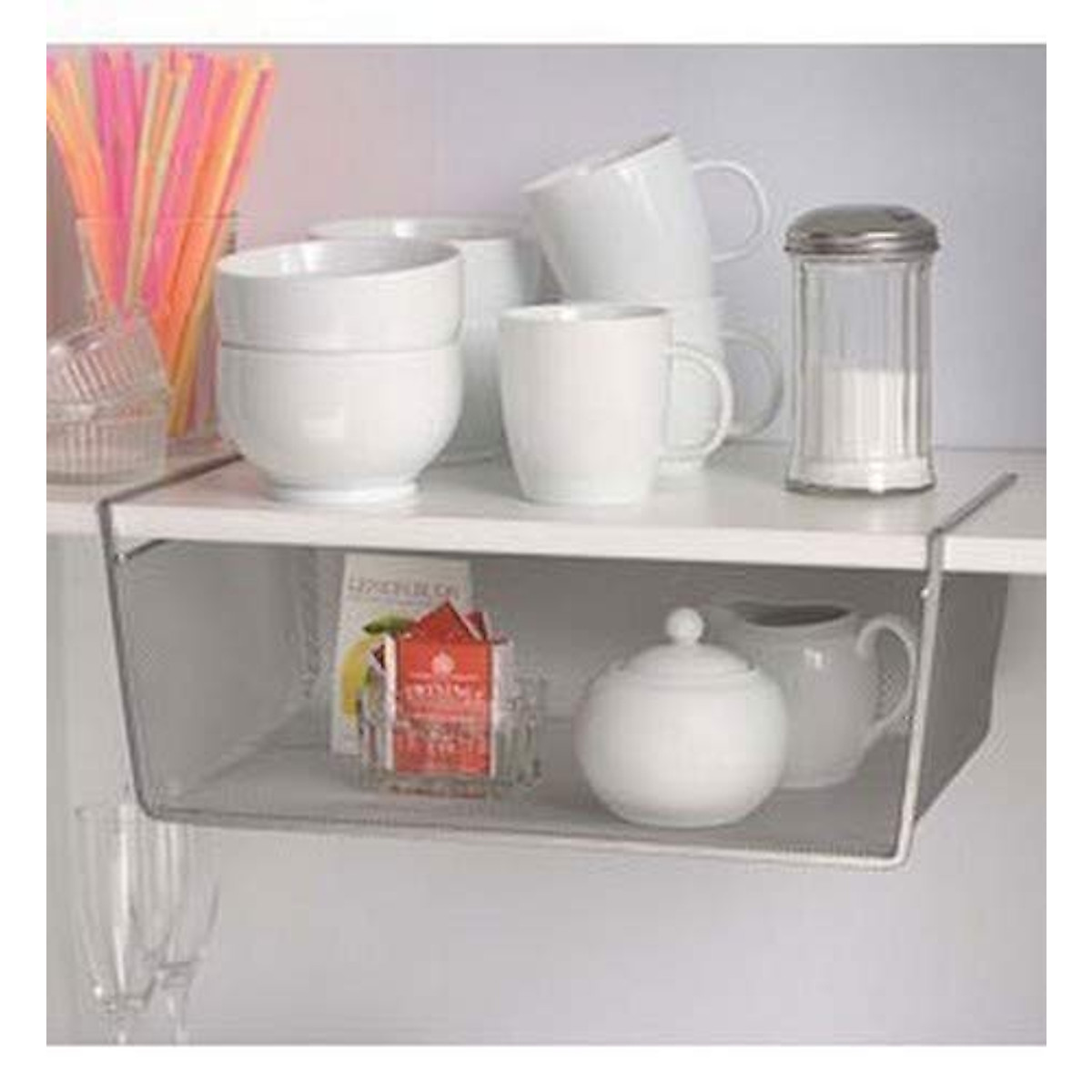 Design Ideas Under Shelf Mesh Basket, Large, Silver
