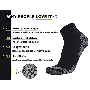 FLYRUN Men's Athletic Ankle Quarter Socks Men Comfort Cushion Moisture Wicking Work Sock 6 Pack