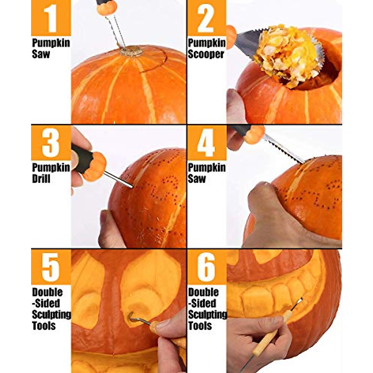 Upgraded 17 PCS Pumpkin Carving Kit for Adults & Kids with Professional Detail Sculpting Tools, Heavy Duty Stainless Steel Knife Set with Carrying Case for Halloween Decoration
