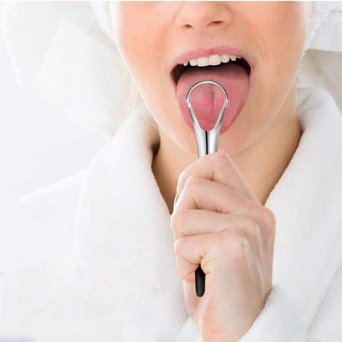 Flybloom Tongue Scraper, Reusable Portable Stainless Steel Tongue Cleaner Brush for Adults(Silver Color)