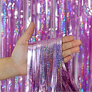 Melsan 2 Pack 3.2 ft x 8.2 ft Tinsel Foil Fringe Curtains Backdrop, Sparkle Metallic Foil Curtains for Party Photo Booth Props Decoration, Pinkish Purple