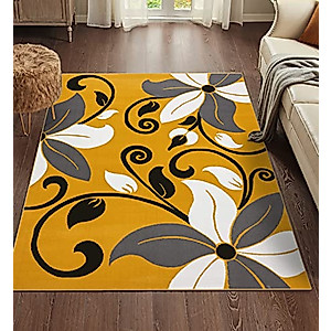 LUXE WEAVERS 9242 Victoria Modern Yellow Floral Area Rug 5x7, Medium Pile, Stain-Resistant Rug
