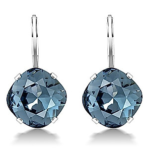 Gem Stone King 925 Sterling Silver Blue Crystals Earrings For Women (19.00 Cttw, Cushion 10MM)