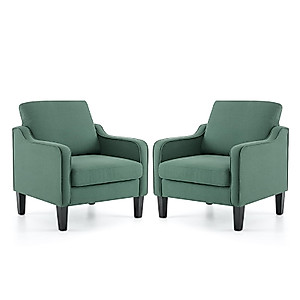 VINGLI Accent Chairs Set of 2 Living Room Chairs Dark Green Reading Chair for Bedroom Scooped Arm Chair Mid Century Modern Accent Chairs Upholstered Comfy Chair for Apartment, Waiting Room