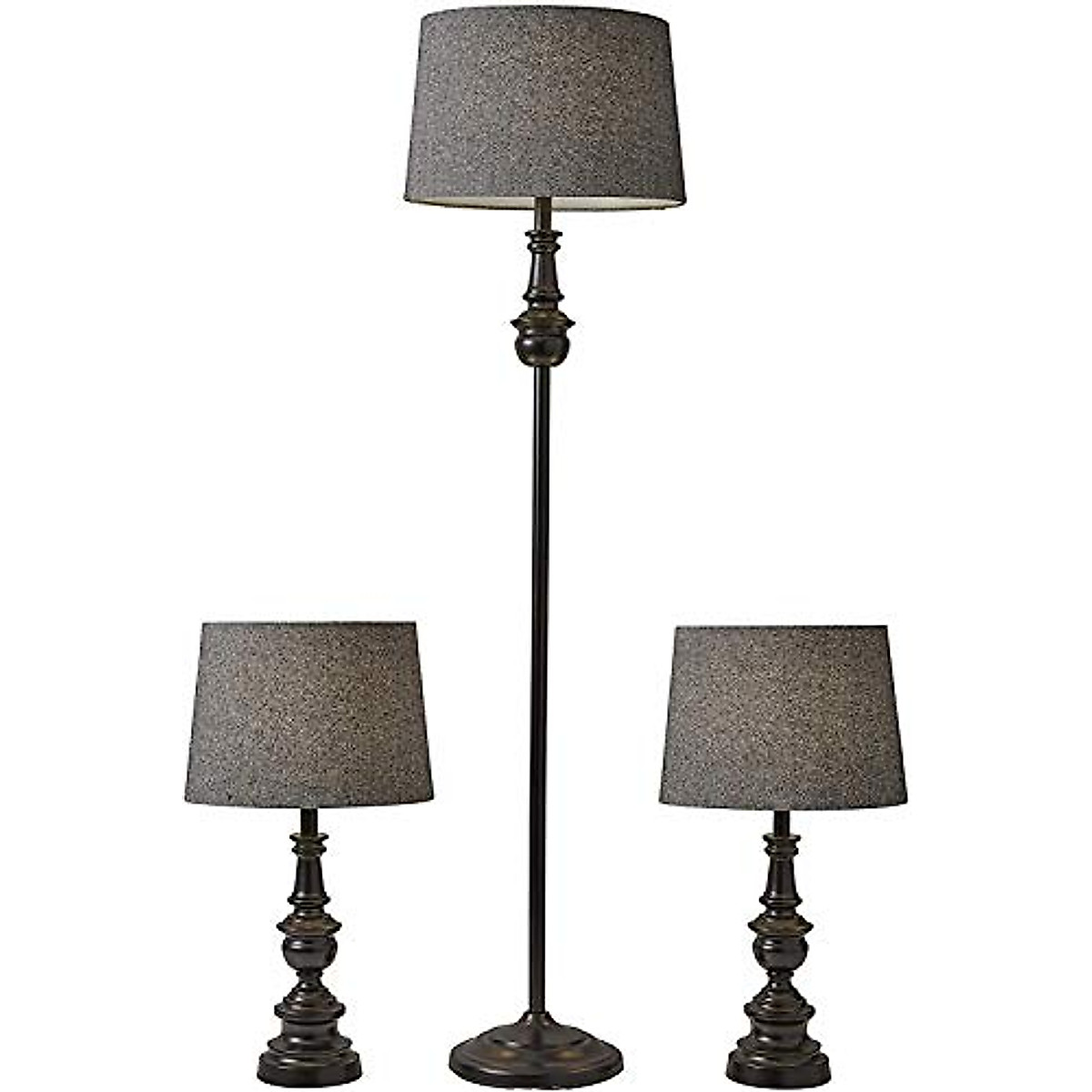 Adesso 1591-01 Classic Set Containing Matching Floor Two Table Lamps, 16" x 16" x 60", Black