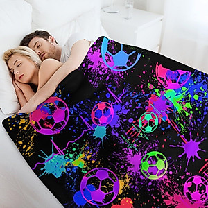 Soccer Throw Blanket - Soft Flannel Sports Soccer Blankets for Girls Boys Kids Soccer Lovers - Warm Soccer Throw Blankets for All Season Lap, Chair, Sofa - 50"x40"