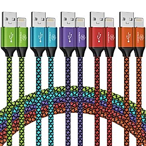 iPhone Charger 5 Pack 10 ft USB Lightning Cable Apple Mfi Certified Cable Fast Charging Cord Nylon Braided Compatible with iPhone 14 13 12 11 XS XR X Pro Max 8 7 6 6S 6 Plus Mini 5S SE Plus iPad