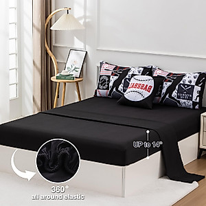 A Nice Night Sports Geometric Grid Black Patchwork Baseball Printed for Boys Twin 6Pcs Bed in A Bag Comforter Bedding Set,Black