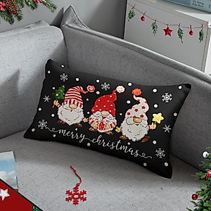 Christmas Throw Pillow Cover Black Christmas Gnome Linen Lumbar Pillow Cover Decorations for Home 12x20 Inches Cushion Pillowcase Sofa and Bed Decor