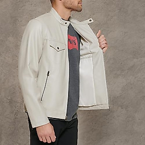 Levi's Men's Faux Leather Racer Jacket, Oyster, Large
