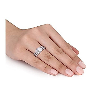 1/2 Carat (ctw H-I, I2-I3) Diamond Engagement Wedding Ring Set in Sterling Silver