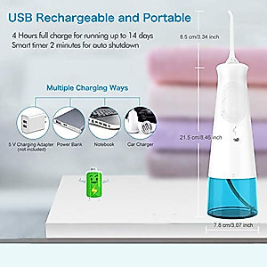 TUREWELL Water Flosser for Teeth, Portable Oral Irrigator with 3 Modes 6 Jets, IPX7 Waterproof USB Rechargeable Water Teeth Cleaner, waterpick for Travel&Home