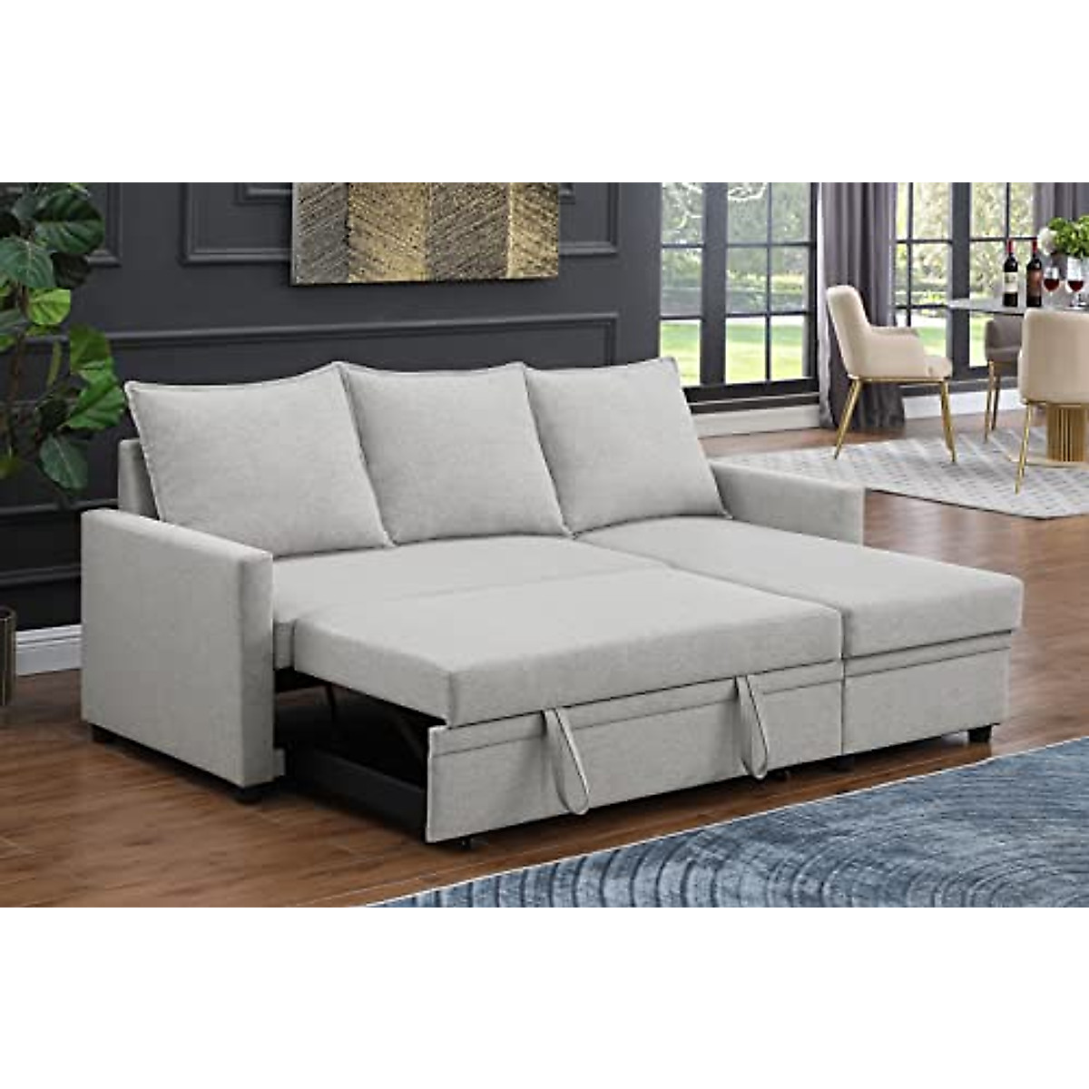 Devion Furniture Andy Sectional Sleeper Sofa Bed, Light Gray