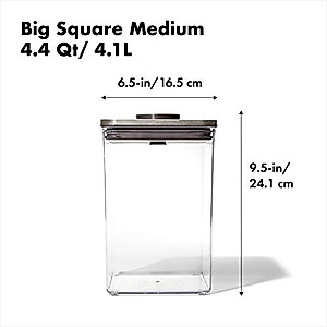 OXO Steel POP Container Big Medium Square -  4.4 Qt for Flour, Sugar and More & Good Grips POP Container Accessories 3-Piece Scoop Set