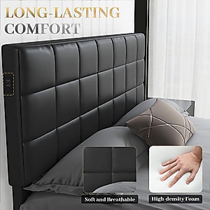 Queen Bed Frame with Storage, Upholstered Bed Frame with 4 Drawers, Adjustable Headboard, Type-C & USB Ports, Wooden Slats, Noise-Free, No Box Spring Needed Easy Assembly Bed Frame with Drawers