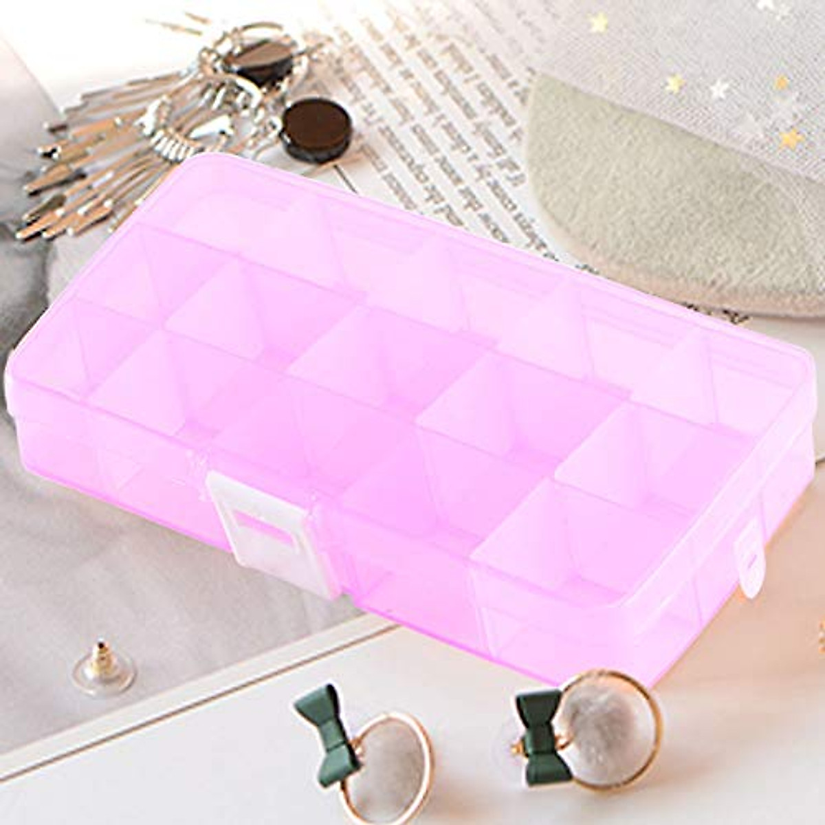 ETSAMOR 5pcs Plastic Jewelry Box 4 Colors Adjustable Divider Removable Grid Compartment Jewelry Earring Tool Containers for Small Accessories