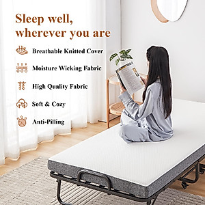 AbyssZen Twin Size Folding Bed with Mattress, 75" x 38" Rollaway Bed, Guest Bed Foldable for Adults, Portable Extra Bed with Memory Foam Mattress, Space-Saving Fold Up Bed for Easy Storage