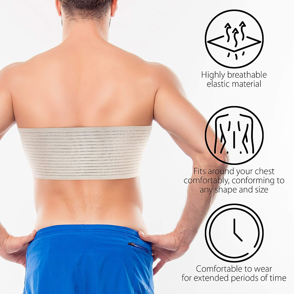 ORTONYX 6.25" Broken Rib Support Brace Unisex - Elastic Chest Wrap Comppression Support Belt - Rehabilitation of Cracked, Fractured, Dislocated Ribs Post-Surgery Aid S/M Beige / ACOX5226-BG-SM